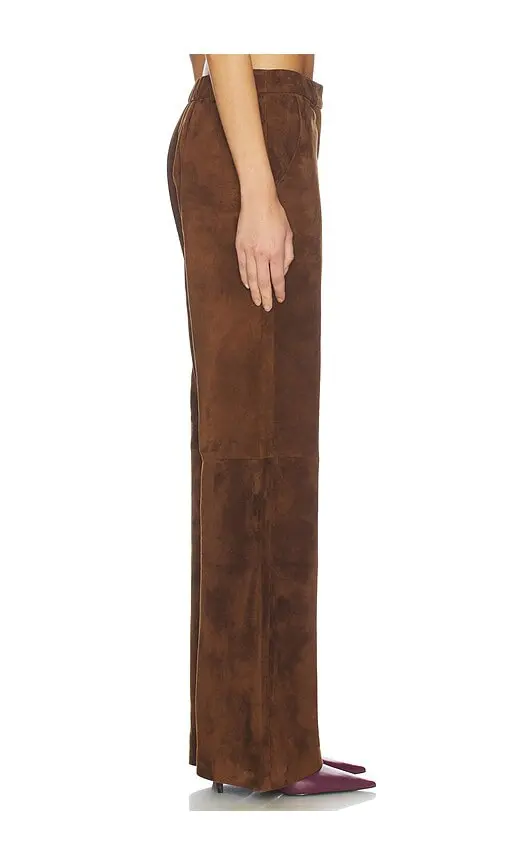 AEXAE Leather Suede Straight Leg Pant - Brown