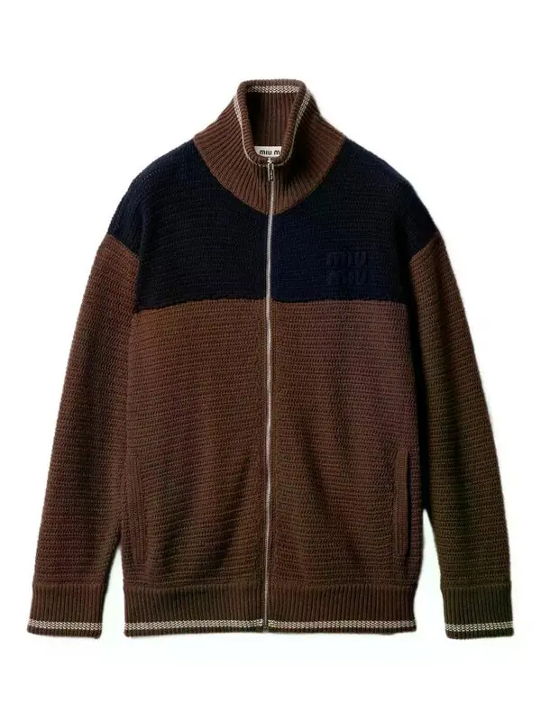Miu Miu Color-blocked Cashmere Zipper Cardigan