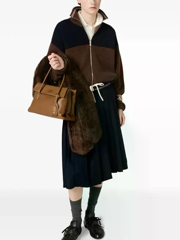 Miu Miu Color-blocked Cashmere Zipper Cardigan