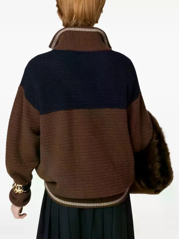 Miu Miu Color-blocked Cashmere Zipper Cardigan