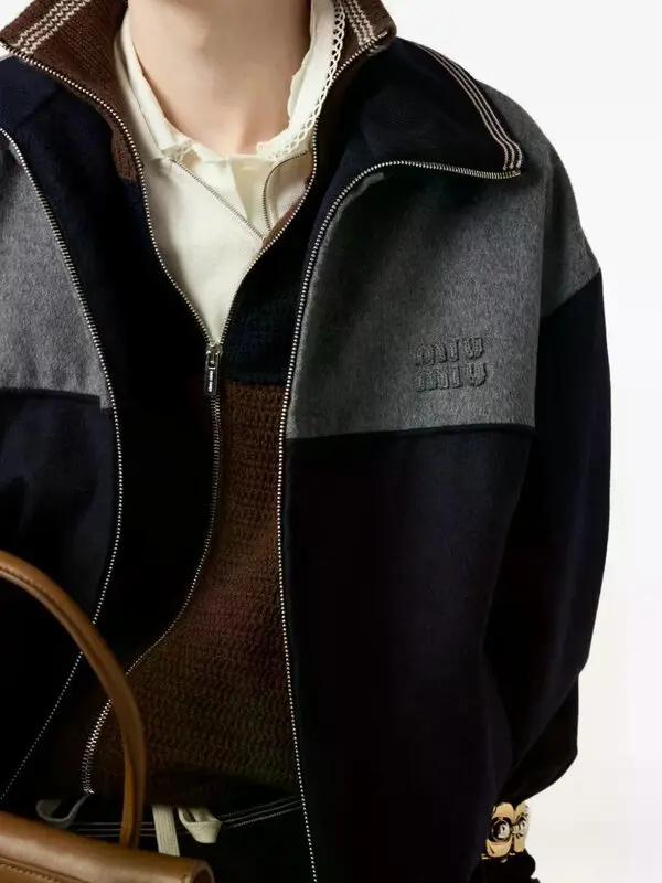 Miu Miu Color-blocked Cashmere Zipper Cardigan