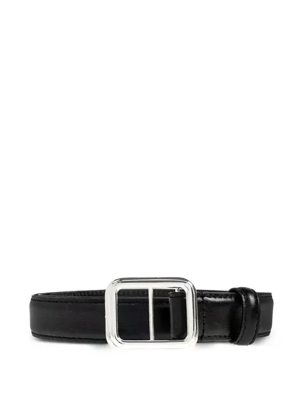 Lié Studio Georgia Slim Silver Buckle Leather Belt - Black