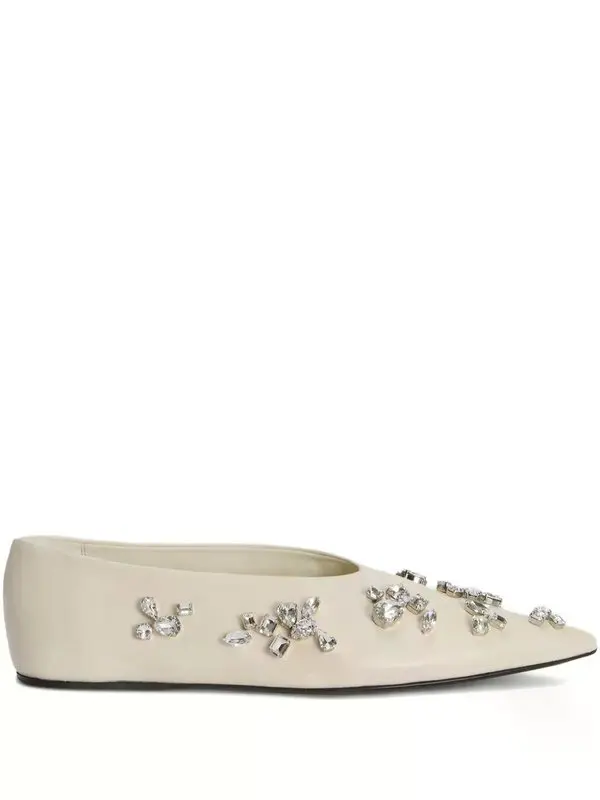 JIL SANDER Leather Ballerinas With Crystal Embellishment - Neutrals
