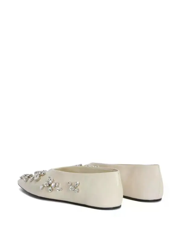 JIL SANDER Leather Ballerinas With Crystal Embellishment - Neutrals