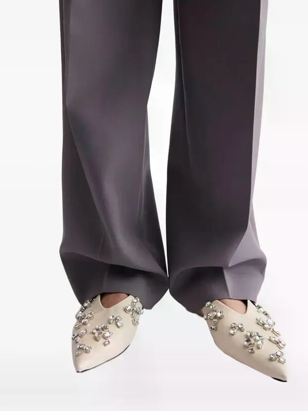 JIL SANDER Leather Ballerinas With Crystal Embellishment - Neutrals