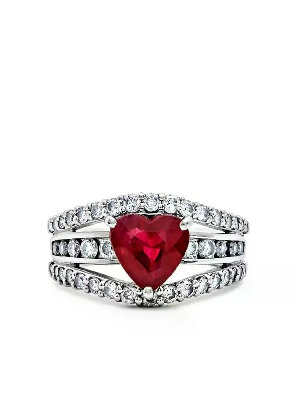 JEWELS AFICIONADO Platinum, Diamond, And Ruby Ring - Silver