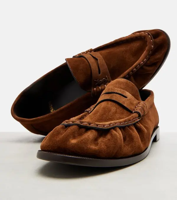 Saint Laurent Le Loafer Suede Penny Loafers - Brown