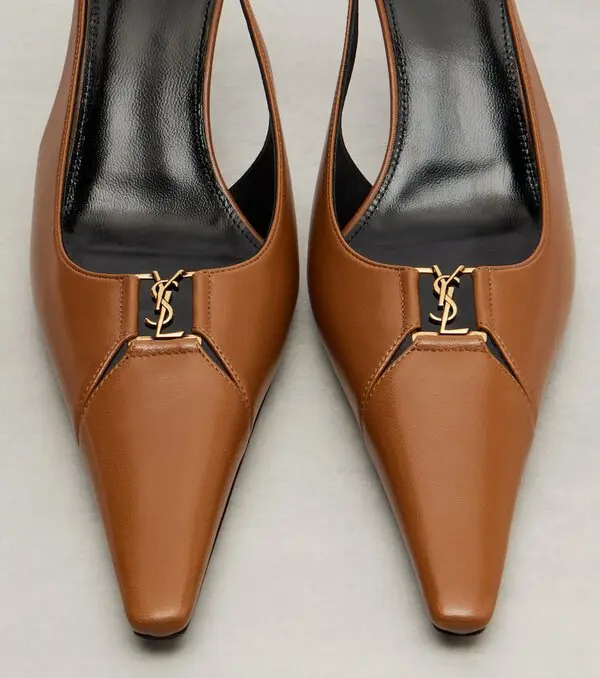 Saint Laurent Babylone Breteuil Leather Slingback Pumps - Beige