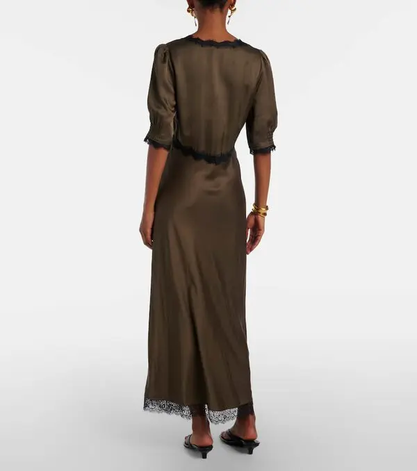 Rixo Annina Lace-trimmed Satin Midi Dress - Green