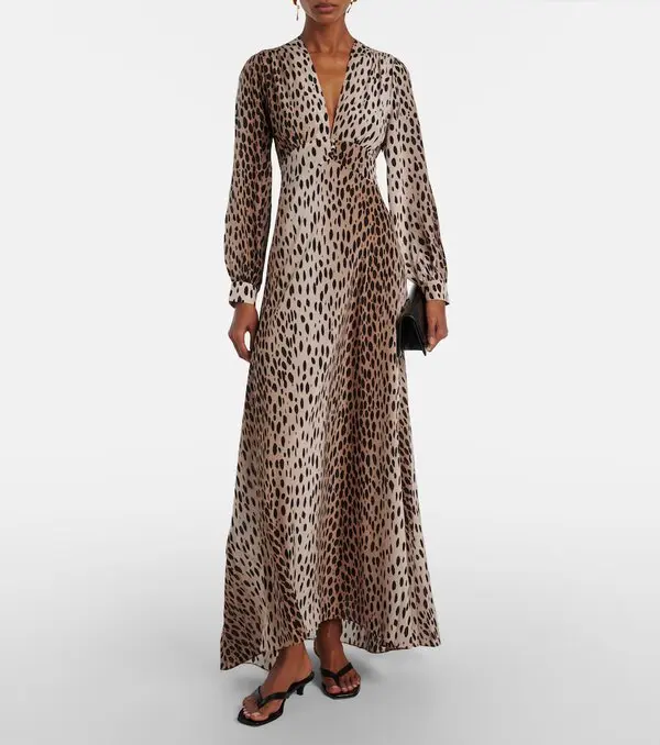 Rixo Emory Printed Silk Maxi Dress - Brown