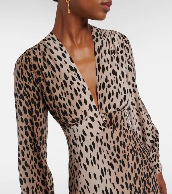 Rixo Emory Printed Silk Maxi Dress - Brown