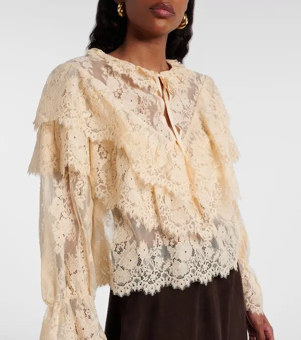 Rixo Faryn Ruffled Lace Blouse - Beige