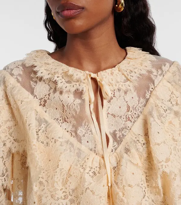 Rixo Faryn Ruffled Lace Blouse - Beige
