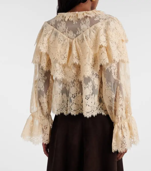 Rixo Faryn Ruffled Lace Blouse - Beige