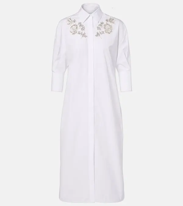 Erdem Embroidered Cotton Poplin Shirt Dress - White
