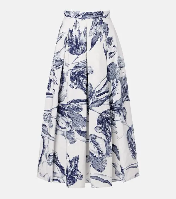 Erdem Floral Cotton Poplin Midi Skirt