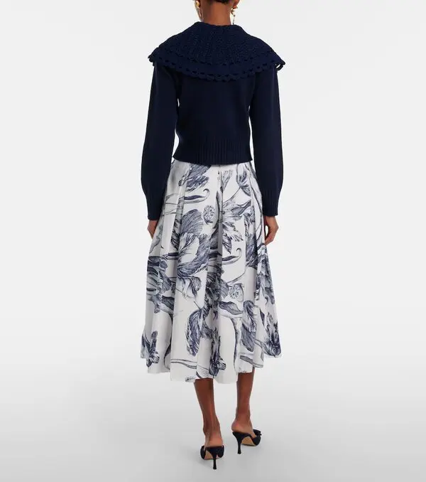 Erdem Floral Cotton Poplin Midi Skirt
