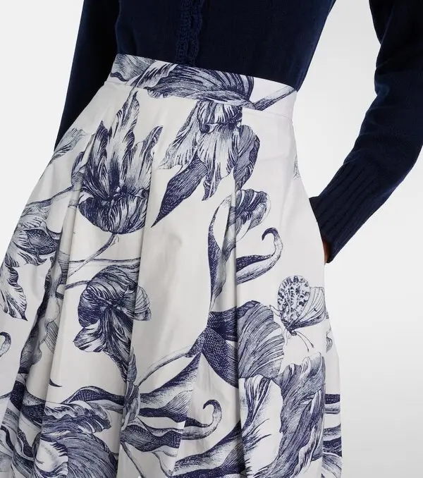 Erdem Floral Cotton Poplin Midi Skirt