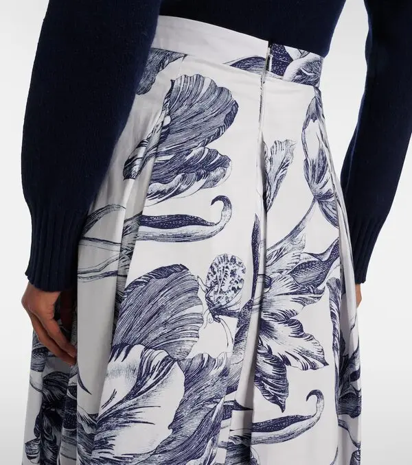 Erdem Floral Cotton Poplin Midi Skirt
