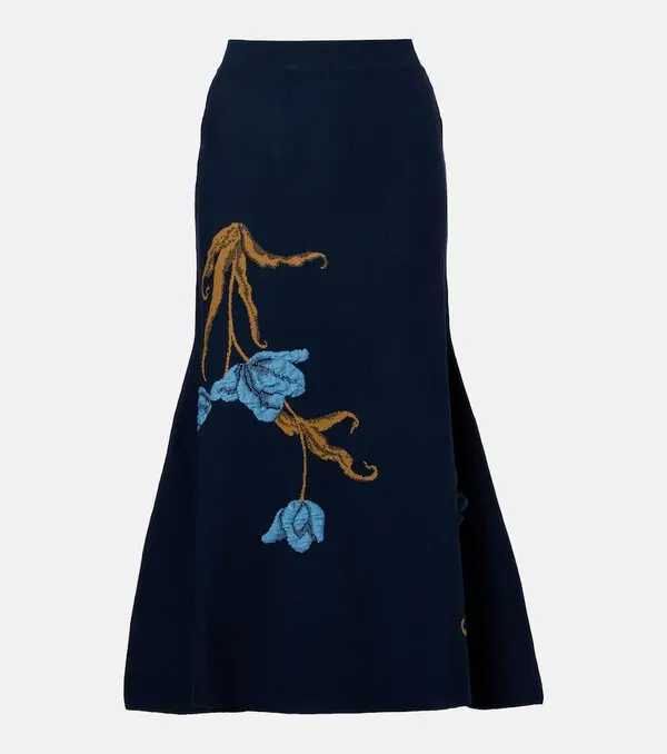Erdem Floral Jacquard Midi Skirt - Blue