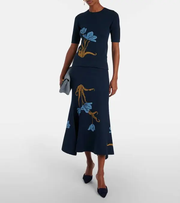 Erdem Floral Jacquard Midi Skirt - Blue