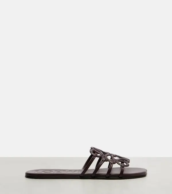 Loewe Petal Anagram Leather Slides - Burgundy