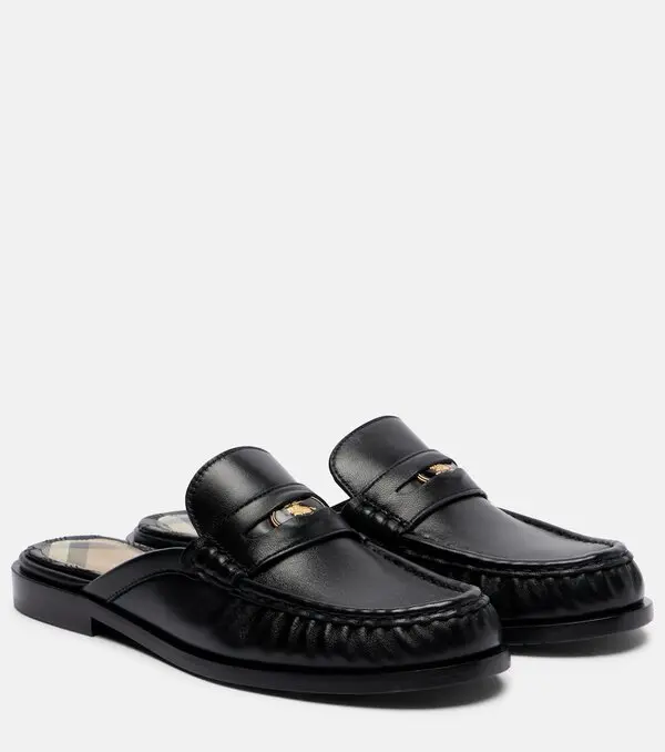 Burberry Leather Mules - Black