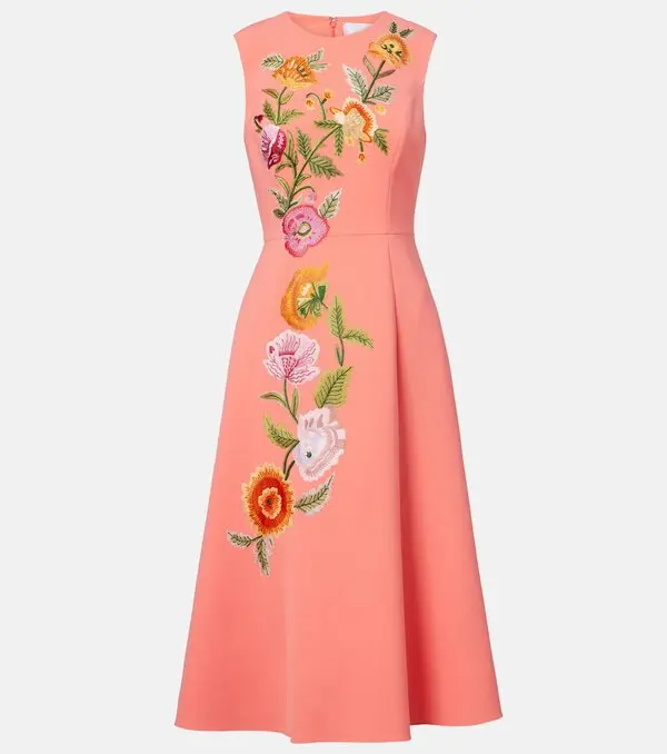 Carolina Herrera Embroidered Floral Cocktail Dress - Pink