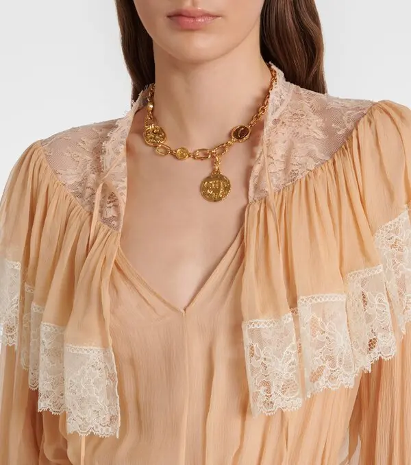 Chloé Lace-trimmed Silk Blouse - Pink