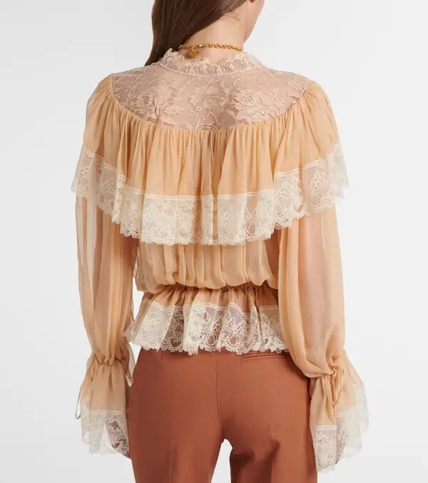 Chloé Lace-trimmed Silk Blouse - Pink