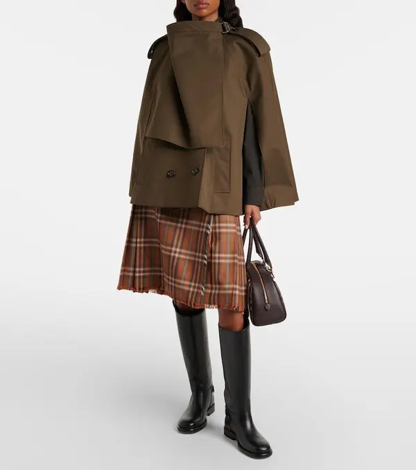 Burberry Check Wool Midi Skirt - Brown