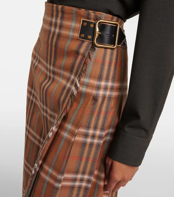 Burberry Check Wool Midi Skirt - Brown
