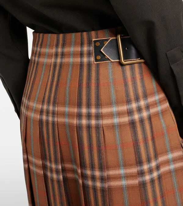 Burberry Check Wool Midi Skirt - Brown