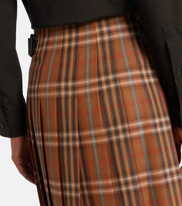 Burberry Check Wool Midi Skirt - Brown