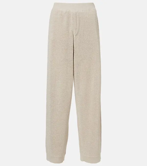 Brunello Cucinelli Knitted Cotton-blend Wide-leg Pants - Beige