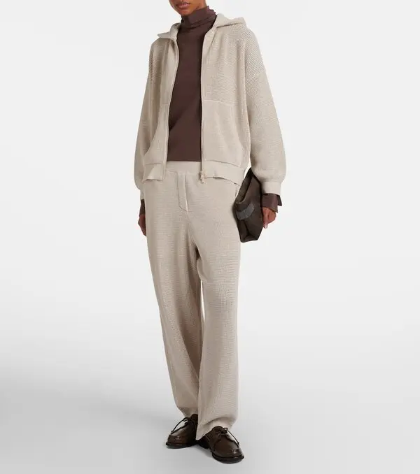 Brunello Cucinelli Knitted Cotton-blend Wide-leg Pants - Beige