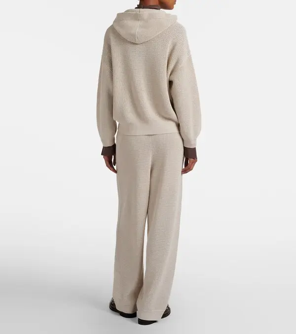 Brunello Cucinelli Knitted Cotton-blend Wide-leg Pants - Beige