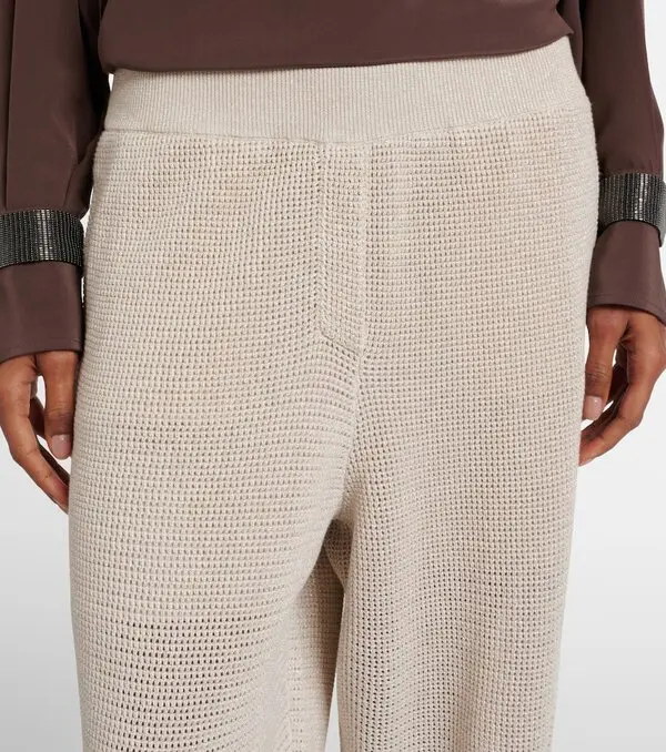 Brunello Cucinelli Knitted Cotton-blend Wide-leg Pants - Beige