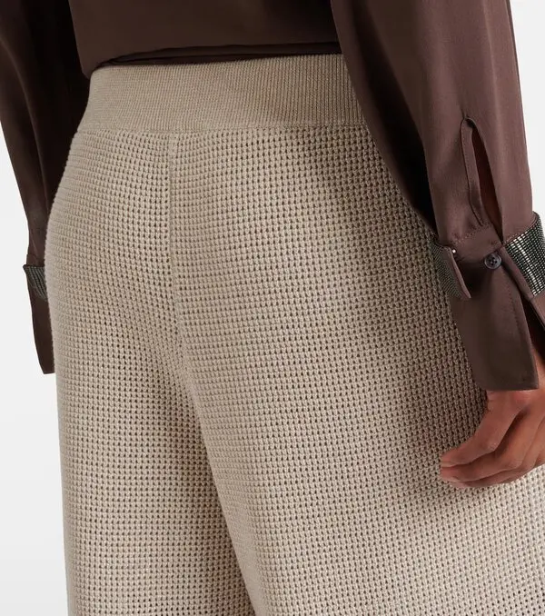 Brunello Cucinelli Knitted Cotton-blend Wide-leg Pants - Beige