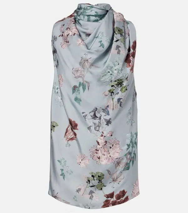 Altuzarra Sleary Floral Draped Silk Top - Blue