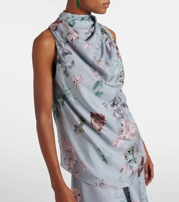 Altuzarra Sleary Floral Draped Silk Top - Blue