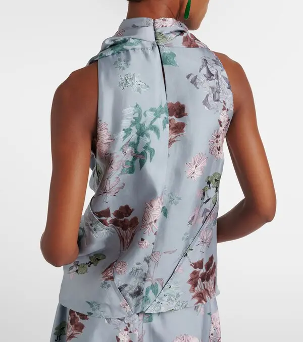 Altuzarra Sleary Floral Draped Silk Top - Blue