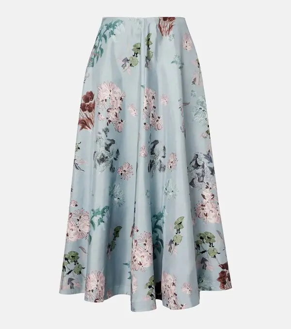 Altuzarra Varda Floral Silk Midi Skirt - Blue