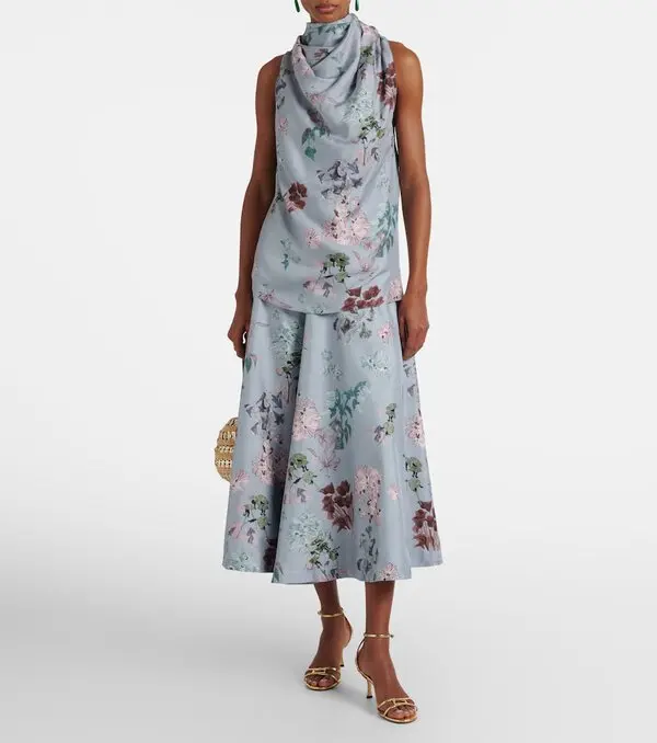 Altuzarra Varda Floral Silk Midi Skirt - Blue