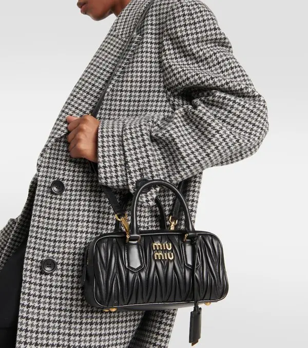 Miu Miu Arcadie Matelassé Leather Tote Bag - Black