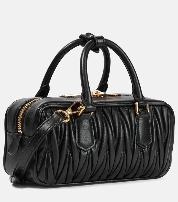 Miu Miu Arcadie Matelassé Leather Tote Bag - Black