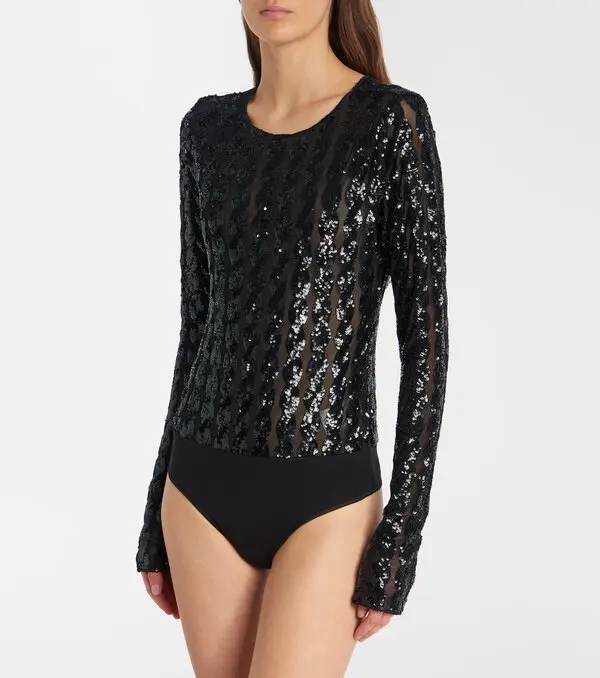 Polo Ralph Lauren Sequined Mesh And Jersey Bodysuit