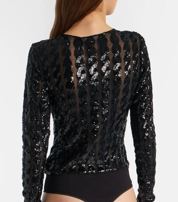 Polo Ralph Lauren Sequined Mesh And Jersey Bodysuit
