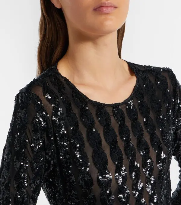 Polo Ralph Lauren Sequined Mesh And Jersey Bodysuit