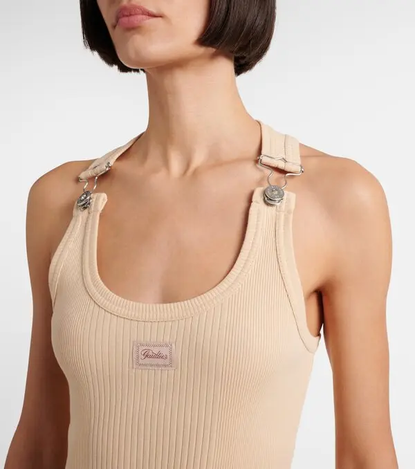 JEAN PAUL GAULTIER Ribbed-knit Cotton Minidress - Beige